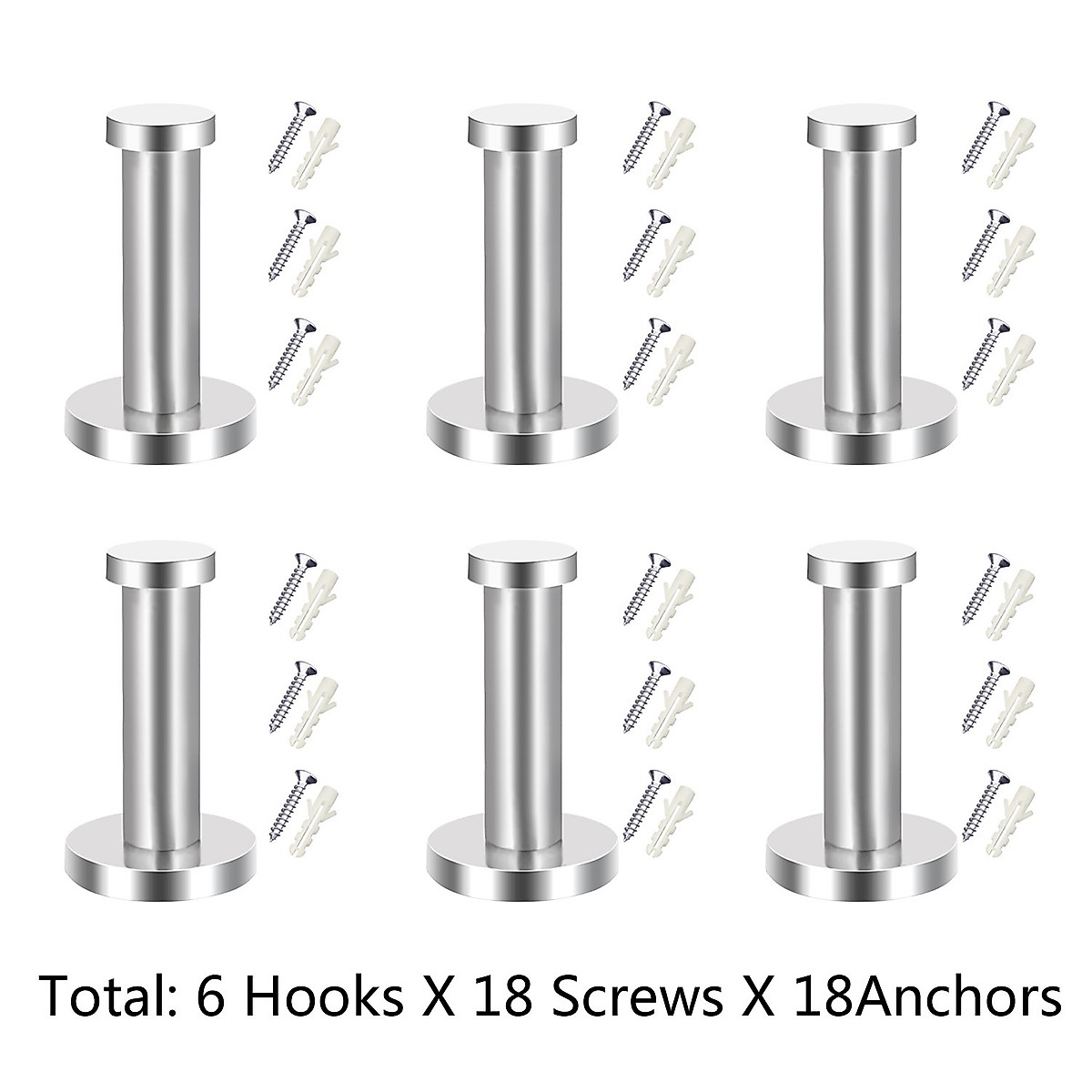 EBOOT 6 Pieces Stainless Steel Wall Mount Robe Hook Coat Hook Towel Wall Hook (2 Inch, Silver)