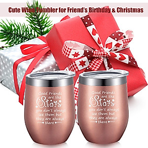 2 Pack Good Friends are Like Stars Wine Tumbler Cup, Friendship Gift, Funny Long Distance Birthday Gift for Women, Best Friend, Soul Sister, BFF, Coworkers, Sister Tumbler Mug with Gift Box (12 oz)
