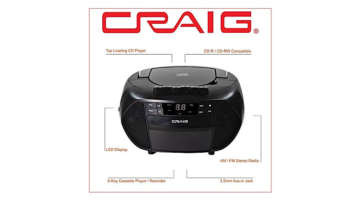 Craig CD6951 Portable Boombox – CD, Cassette & Radio | Compact & Versatile