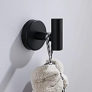 Lckaien Matte Black Bathroom Towel Coat Hook Stainless Steel, 2 Pack Robe Clothes Cabinet Closet Sponges Hooks Holder Round Style Heavy Duty Wall Hook for Bathroom Kitchen Hotel Wall Mounted