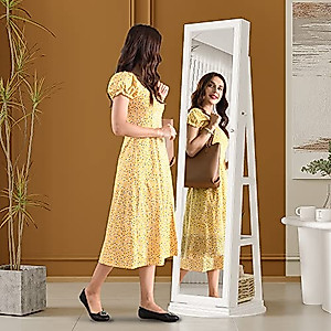 OUTDOOR DOIT 360° Rotating 67'' Jewelry Armoire with 6 LEDS, Full Length Mirror Large Capacity Jewelry Organizer Armoire, Lockable Floor Standing Mirror with Back Storage Shelves