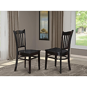 East West Furniture GRC-BLK-W Groton Dining Chairs - Slat Back Wood Seat Kitchen Chairs, Set of 2, Black