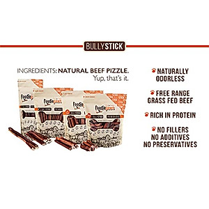 FOODIEPAWS All Natural 6-inch Mega Bully Sticks Odor Free USA Packed for Medium, Large Dogs-100% Free-Range Grass-Fed Beef-Single Ingredient & Rawhide Free-Longer Lasting Dental Dog Chews 15 Pcs