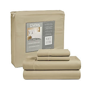 100% Egyption Cotton Cal King Solid Sheet Set & Striped Sheets Set of 2 Combo- 800 Thread Count Sateen Weave Cal KIng Size Solid Sheets & Striped Sheets, Deep Pocket Cotton Bedsheets - Linen