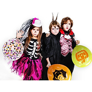 60pcs Halloween Party Balloons 12 Inch Latex Black Orange Purple Green Balloons Printed Ghost Pumpkin Witch Bat Confetti Balloons for Halloween Party Decorations Supplies