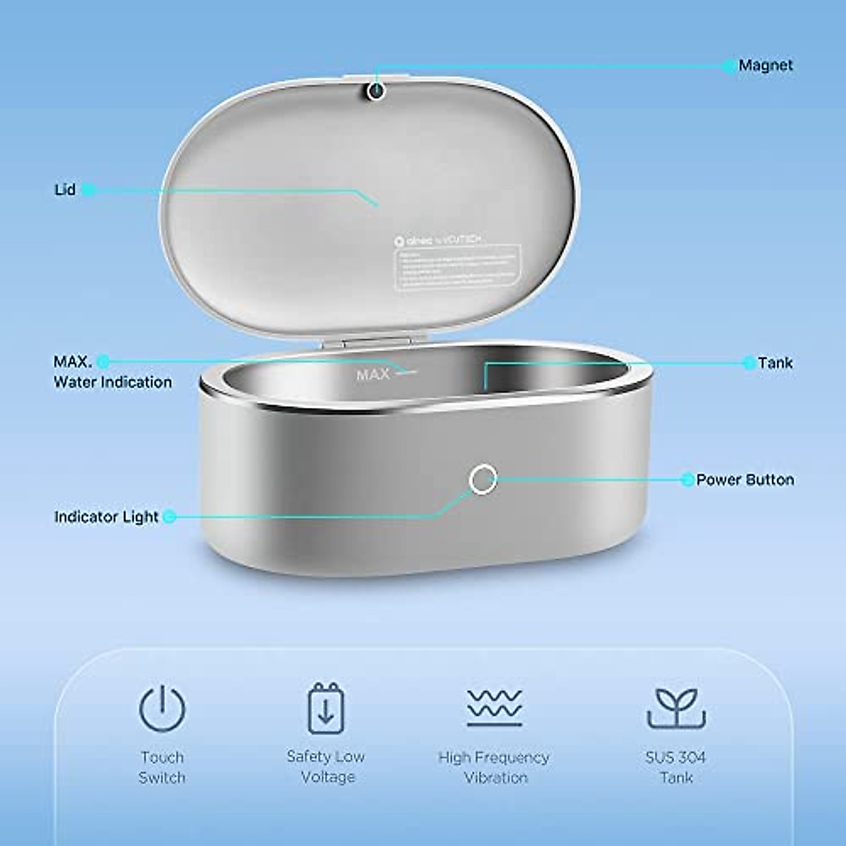 Ultrasonic Jewelry Cleaner Portable and Low Noise Ultrasonic Machine for Jewelry, Ring, Silver, Retainer, Eyeglass, Watch Bands, Coins, 500ML, 45KHz Ultrasound Cleaner Machine by VCUTECH (Light Grey)