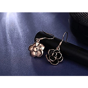 Rose Gold Plated Black Rose Flower Dangle Drop Earrings Fashion Jewelry for Women