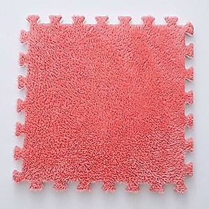 16 Pieces Interlocking Foam Floor Mat Area Rugs with Borders, 12x12in Plush Soft Puzzle Split Joint Carpet Mats-Anti-Slip Protective Exercise Fitness Padding(Color:Deep Pink)