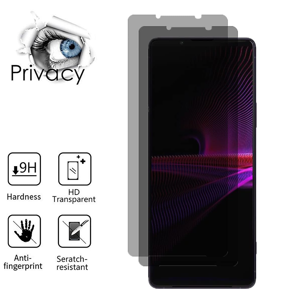 AISELAN for Sony Xperia 1 III Anti-Spy Tempered Glass, [2 Pcs] 9H Hardness Anti-Scratch Anti-Peeping Privacy Screen Protector Proteceive Film for Sony Xperia 1 III Phone