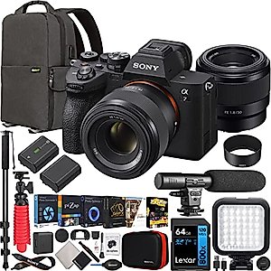 Sony a7 IV Full Frame Mirrorless Camera Body with FE 50mm F1.8 Full Frame E-Mount Lens ILCE-7M4/B + SEL50F18F Bundle with Deco Gear Photography Backpack + Monopod + 2 Battery, LED and Kit Accessories