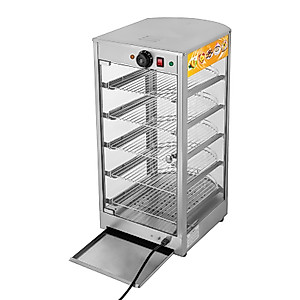 5-Tier Commercial Food Display Warmer,800W Electric Food Warmer Countertop Pizza Warmer Countertop with LED Lighting Adjustable Temperature, Pastry Display Case for Buffet Restaurant 110V