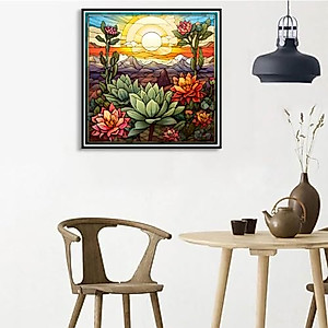 5D Glass Cactus Flower Diamond Painting Kits,Diamond Painting DIY Diamond Art Diamond Painting Kits for Adults,Round Full Drill Diamonds,Diamond Dots Diamond Art Kits for Home Decor-12x12inch