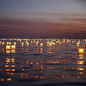 Paper Floating Lanterns with Candles Biodegradable for Wedding, Pool, Party, Praying, Chinese Wish Lanterns, Floating Lanterns for Lake or River, 10 Pack 5.9''