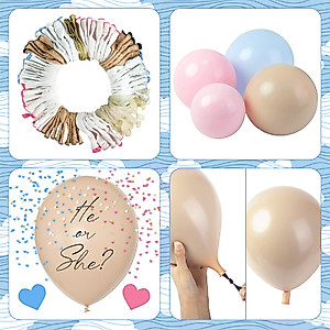 Amandir 185Pcs Gender Reveal Decorations, Double-Stuffed Pastel Pink and Blue Brown Nude Balloon Arch Kit White Cloud Hanging Moon&Star Garland Boho Neutral Boy or Girl Bear Baby Shower Party Supplies