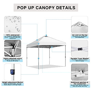 CAJECUS 8' x 8' Pop Up Canopy with Air Vent on The Top, Durable Easy Beach Canopy Tent, Waterproof Outdoor Canopy with 3 Adjustable Height, Roller Bag, 4 Sand Bags, 4 Ropes and 8 Stake