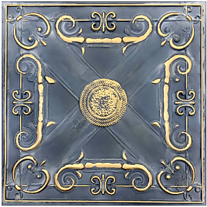 TD22 Smocked Gold Faux Tin Ceiling Tile Pack of 10 2'X2' Tiles (~ 40 sq.ft). Easy to Install PVC Panels. Gorgeous Antique Vintage Look Ceiling. Great for Glue up/Drop in Installation.