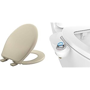 Mayfair Affinity Toilet Seat and Bidet Bundle, Slow Close Wood Toilet Seat with Non-Electric, Easy to Install SlimGlow Bidet Attachment, Round, Bone