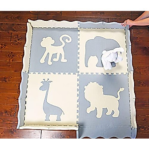 Baby Play Mat - Large (60"x60") Foam Interlocking Floor Tiles | Non-Toxic, Waterproof, Crawling, Tummy Time Mat, Fence Edge | Children's Playroom & Nursery | Infant, Toddler, Kid