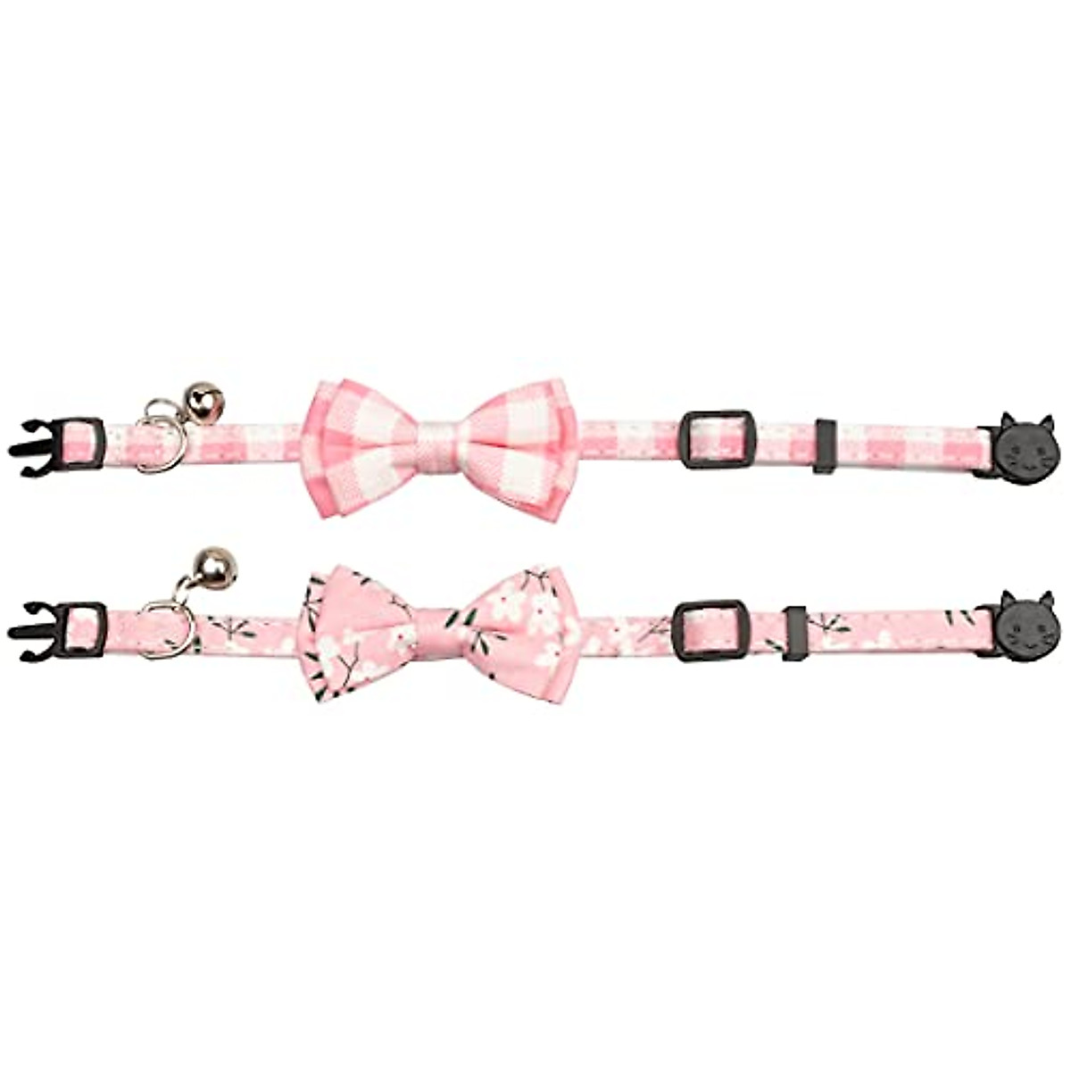 Gyapet Pink Cat Collar Breakaway Safety with Bell Bow Tie Pack in 2 Plaid Flower Pattern Kitten 7-11in Pink Flower & Plaid