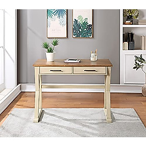 OSP Home Furnishings Jericho Rustic 42 Inch Writing Desk with 2 Drawers and Burnished Decorative Hardware, Antique White