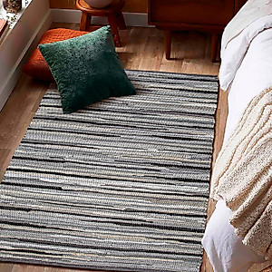 100% Cotton Rag Rug 3x5' Multicolor Chindi Rug - Hand Woven & Reversible for Living Room Kitchen Entryway Rug - Charcoal,Kitchen Rugs, Farmhouse Rugs, Rugs for Living & Bedroom,Woven Rugs