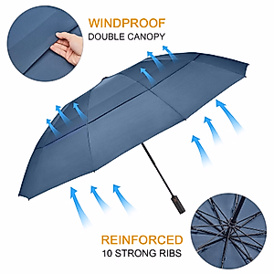 Prospo 62 Inch Large Travel Umbrellas for Rain Windproof, 10 Ribs Compact Reverse Folding Golf Umbrella, Double Canopy Automatic Open Close