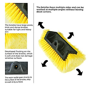 GIANT BEAR 10" Flow-Thru Penta-Level Car Wash Brush Head with Soft Yellow Bristles, Not Hurt Paint Scratch Free Cleaner Tool for Car Rv Truck SUV Deck Home Cleaning.