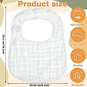 30 Pack White Muslin Baby Bib for Boy Girl Adjustable Muslin Baby Drool Bibs Soft Snap Muslin Bibs for Newborn Infant Drooling Eating Feeding