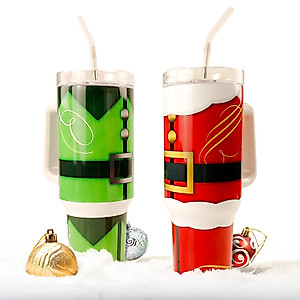 Hogg 2 Pack Christmas Tumbler 40oz - Santa Tumbler and Elf Tumbler, Christmas Tumblers with Lids and Straws, Santa Claus Christmas Cup, Santa Mug, Christmas 40 oz Tumbler, Holiday Tumbler with Handle