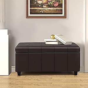 Homestripe 36Inch Damara Lift-Top Storage Ottoman Bench with Faux-Leather Upholstery, Upholstered Foam Padded Rectangular Footstool, Easy Assemble Furniture ,Russet Brown