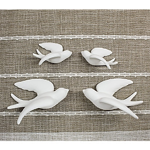 MORMEII 6PC White Ceramic Birds Figurines Wall Art for Home Garden Wall Decoration
