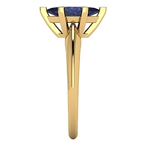 Clara Pucci 1.0 ct Marquise Cut Solitaire Simulated Blue Sapphire Engagement Bridal Promise Anniversary Ring 18K Yellow Gold Size 5.5