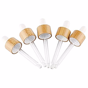Furnido 5 Pack Glass Eye Droppers for Essential Oils,Glass Dropper Pipette Top with Natural Bamboo Circle for 15ml/0.5Oz Essential Oil Bottles