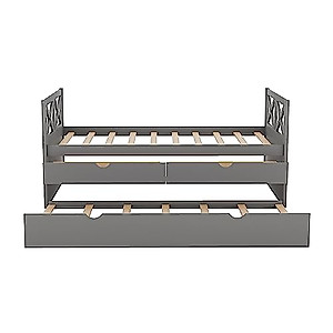 RORIGAT Twin Size Daybed with Trundle and Drawers,Multi-Functional Solid Pinewood Bedframe for Boys/Girls/Adult,No Box Spring Needed,Gray