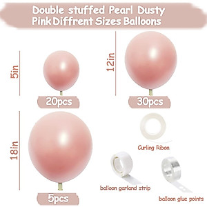 Pearl Pink Balloon Garland Double Stuffed Balloons Pearl Balloons Different Sizes Dusty Rose 18/12/5in Thick Latex Rose Pink Balloon Arch Kit for Baby Bridal Shower Birthday Boho Wedding Party Decor