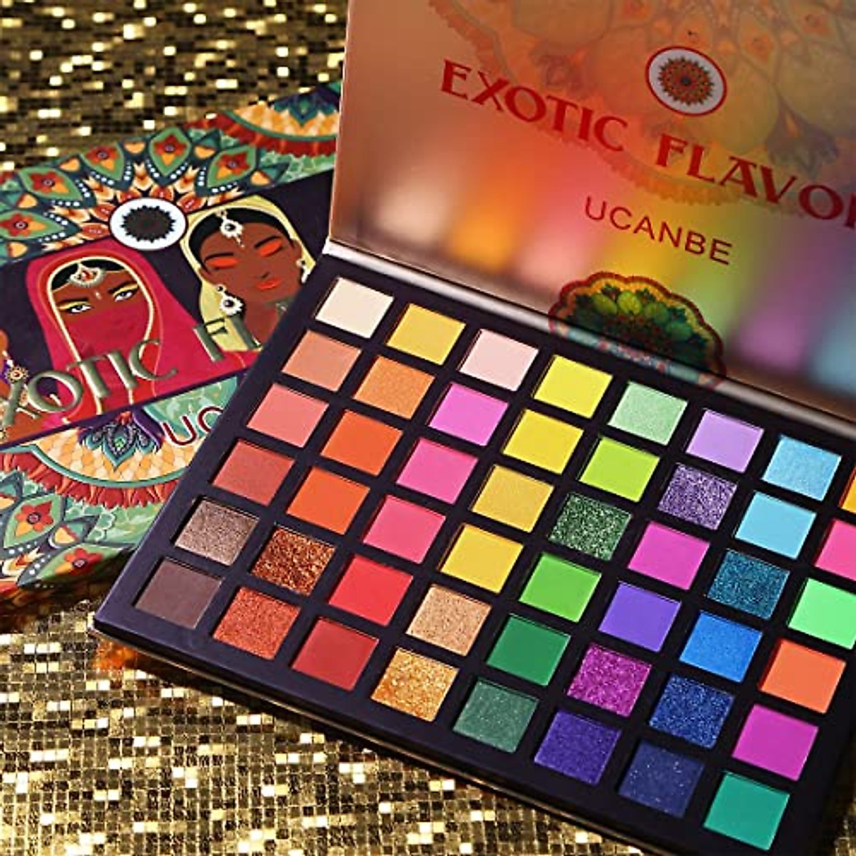 UCANBE EXOTIC FLAVORS Neon Eyeshadow Makeup Palette - 48 Colorful High Pigmented - Rainbow Matte Shimmer Glitter Eye Shadow Make Up Pallet Gift Set