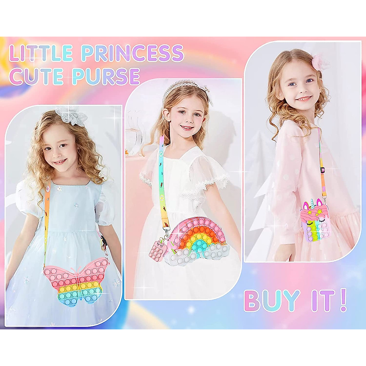 Aucma 2 Pack Purse for Girls Toys Gift Rainbow Cloud Pink Unicorn Crossbody Handbag Bag Kid 3 4 5 6 7 8 9 10 11 12 Years Old Birthday Valentines Christmas Stocking Easter Basket Stuffers Stuff