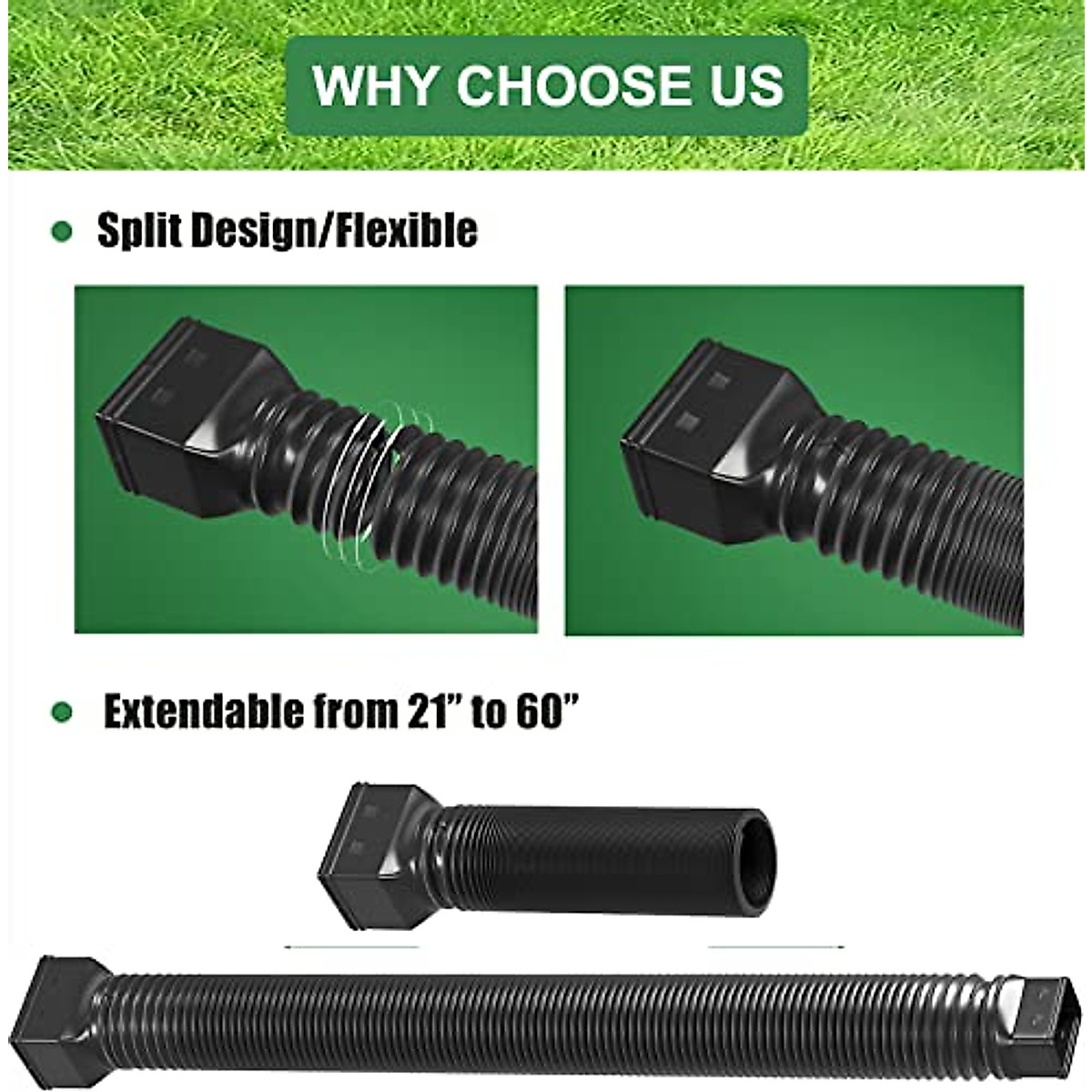YOTODY 2 Pack Rain Gutter Downspout Extensions Flexible,Drain Downspout Extender Connector 21"-60",Screws for Included,White