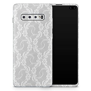 DesignSkinz White Floral Lace Protective Vinyl Decal Wrap Skin Cover Compatible with The Samsung Galaxy S20 (Screen Trim & Back Glass Skin)
