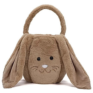 Personalized Easter Basket for Kids - Bunny Bucket with Name Embroidered - Egg Hunt Gathering Tote (Brown)