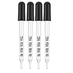 Pack of 4 Graduated 1ml, Glass Dropper with Black Suction Bulb, Medicine Eye Droppers 3" Straight Tip Calibrated for Essential Oils, Science Laboratory Medicine Art Liquid Plant Nutrients