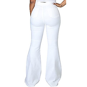 CuteCherry Women Bell Bottom Jeans Ripped White Skinny Flared Jean Bell Bottom Pants