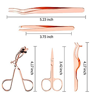 Yiwoo 5 Pieces Eyelash Applicator Tool，False Eyelashes Applicator,Eyelashes Tool,Eyelashes Curlers,Curved Eyelash Curler(Rose Gold）