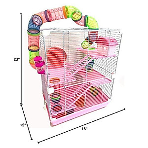 Pink Large 5-Levels Hamster Habitat Rodent Gerbil Mouse Mice Rats Animal Critters Home Cage Includes Complete Set of Accessories