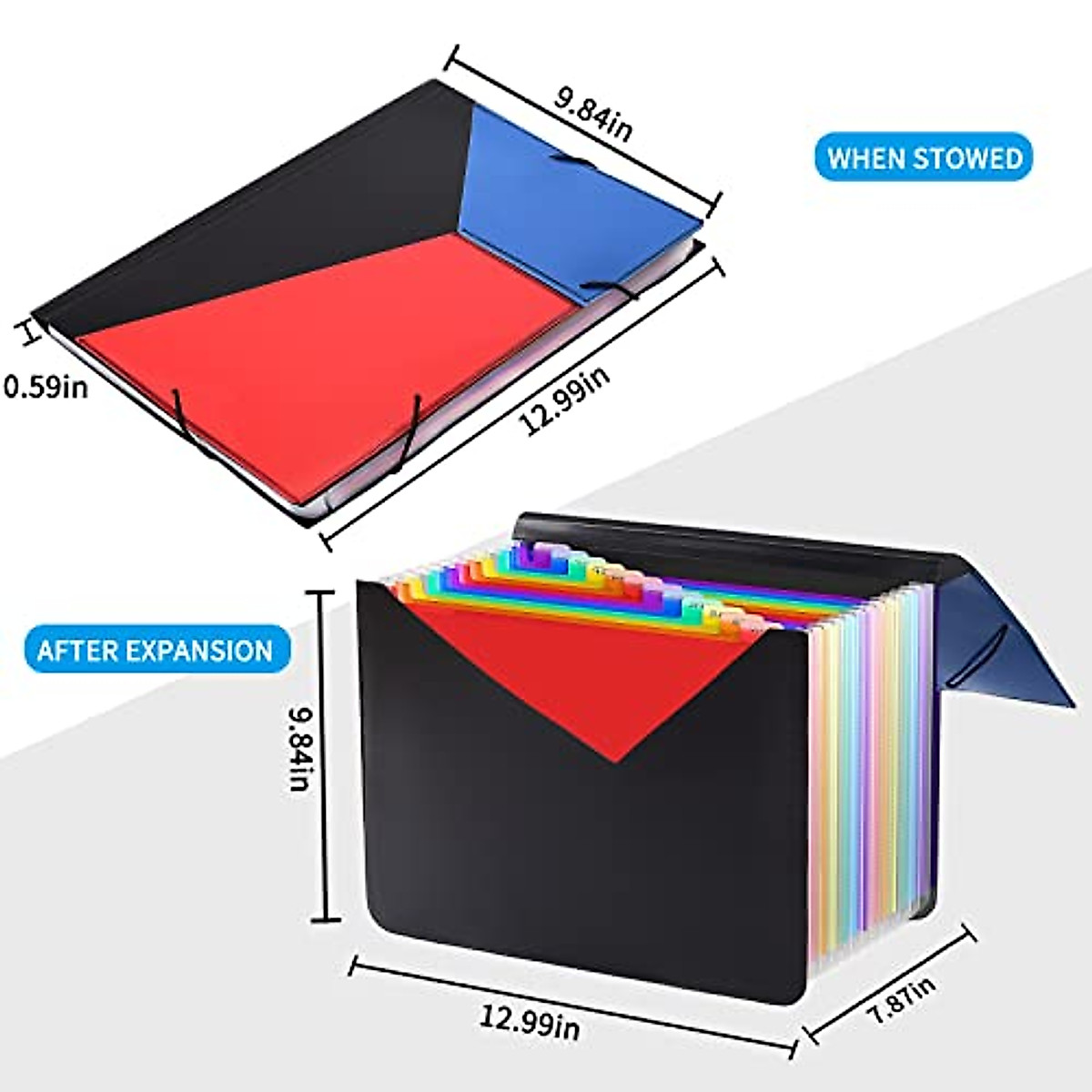 Cloudia 13 Pockets Accordion File Organizer, Expanding File Folder with Blank Labels, Super Heavyweight Monthly Accordion Folder, Desktop Accordion Folders