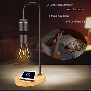 Floatidea Magnetic Levitating Light Bulb Levitation Real Wood Black Floating Desk Lamp LED Night Lights with Luxury Wireless Charging Pad (Apple/Android) for Christmas Gift