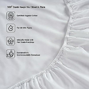 LANE LINEN 100% Organic Cotton White Twin Sheets Set, 3-Piece Pure Organic Cotton Percale Sheets,Twin Sheets, Ultra Soft Bedding Sheets, Fits Mattress Upto 15" Deep - White