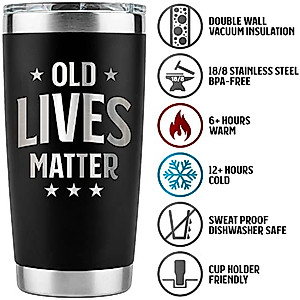 Old Lives Matter Gifts - American Flag Tumbler, Birthday Gifts for Men Unique, Gifts for Dad, Gifts for Him, Grandpa - Funny Gifts for Men, Retirement Gifts for Men, Engraved Retired Gifts
