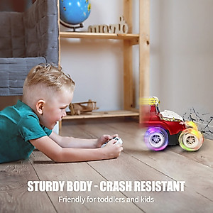 Kizeefun RC Stunt Car, Invincible 360°Rolling Twister with Colorful Lights & Music, Rechargeable Remote Control Car for Kids (Red), Unisex