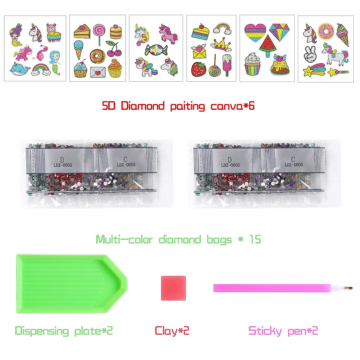 MEIEST 5D Diamond Art Painting Stickers Kits for Kids and Adult Beginners,Fun DIY Unicorn and Ice-Cream Mosaic Stickers by Numbers Kits,Creative Arts and Crafts Set and Handmade Gift